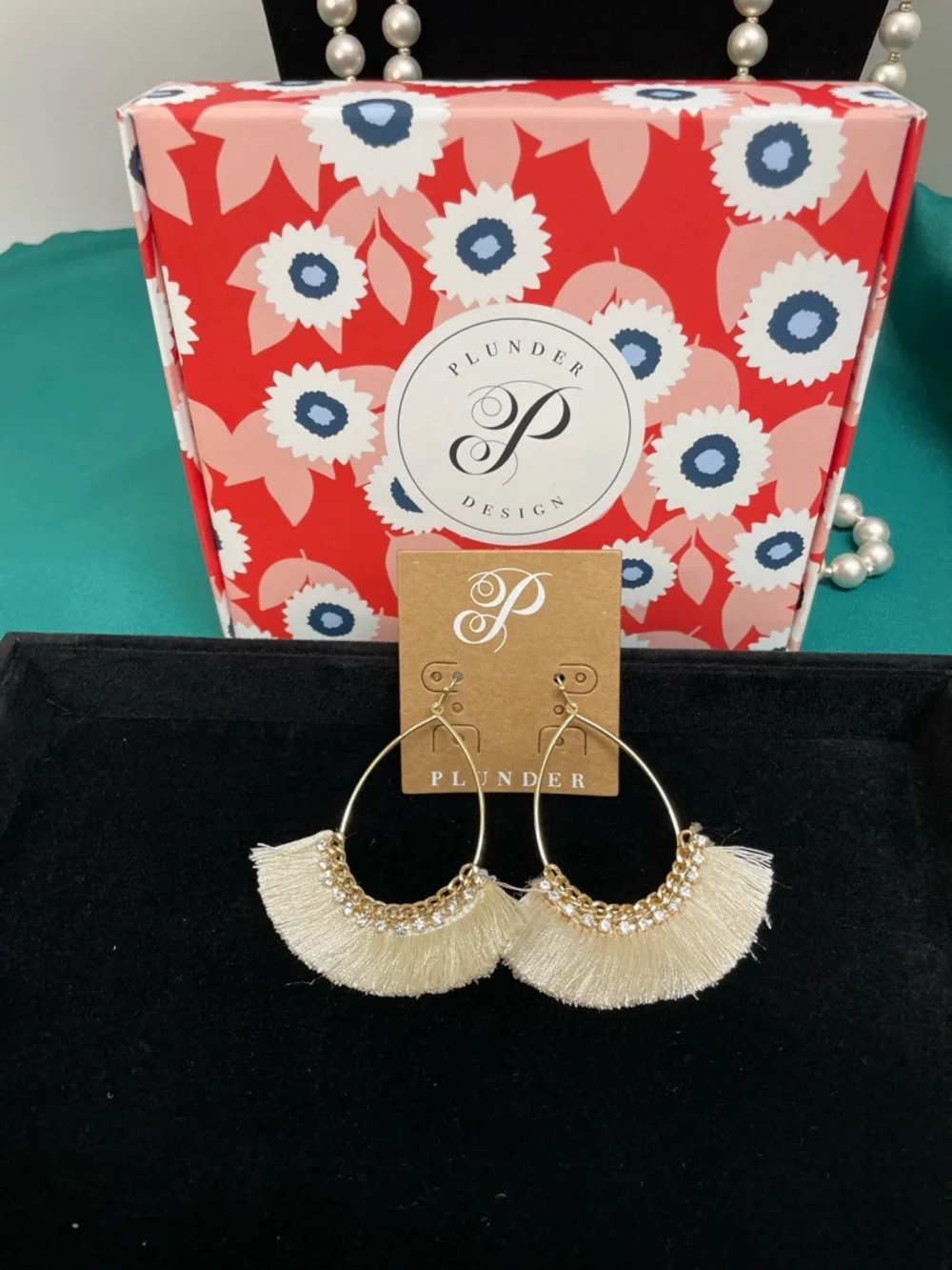Plunder | Jewelry | Plunder Gold Hoop Earrings With Cream Tassel Fringe ...